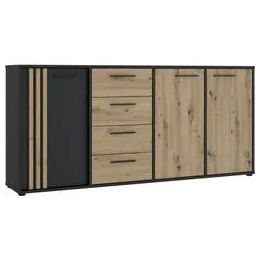 Sideboard FORTE "Cardigan", schwarz (schwarz, artisan eiche), B:179,4cm H:82,3cm T:34,3cm, Holzwerkstoff, Sideboards, Sideboard, Sideboard, 2 farbig, Stauraum, Schubkasten, Soft Close,Breite 179,4cm