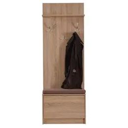 Kompaktgarderobe Inosign "Flamenco Flurgarderobe, Dielenschrank, Flurm&ouml;bel, Breite 67 cm", braun (sonoma eiche), B:67cm H:191,5cm T:35cm, Holzwerkstoff, Kunststoff, Metall, Schr&auml;nke, mit Sitzbank und Garderobenpaneel, Klappt&uuml;r, 8 Haken, in Sonoma Eiche
