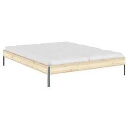 Bettgestell KARUP DESIGN "CORE BED Bodenbett, Holzrahmen, Futonbett, Jugendbett, Holzbett", raw, metallfarben, B:166cm H:34cm L:206cm, Betten, Bettgestell, Massivholzbett mit Lattenrost, Kiefer massiv, Doppelbett ohne Kopfteil