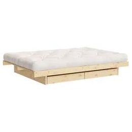 Bettgestell KARUP DESIGN "Kanso Bed, Stauraumbett, Bett mit oder ohne Schubladen", beige (kiefer natur), B:122cm H:25cm L:200cm, Betten, Bettgestell, Bett mit/ohne Schubladen, inkl Lattenrost, FSCzertifiert
