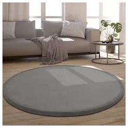 Teppich Paco Home "Tatami 475", grau, H:24mm &Oslash;:80cm, Polyester, Teppiche, Teppich, Kurzflor, Uni Farben, mit Memory Foam, waschbar