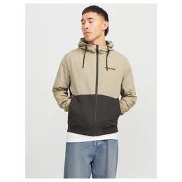 Jack & Jones Blouson JACK & JONES "JJERUSH mit Kapuze", Herren, Gr. L, schwarz-wei&szlig; (coriander detail:schwarz, wei&szlig; blocking), Web, Obermaterial: 100% Polyester, slim fit normal, ohne Ausschnitt, Rippb&uuml;ndchen, Jacken Blouson, Kunstfaser, regular fit
