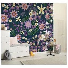 Kindertapete Komar "Disney Minnie Mouse Gardening Club Blue", bunt (blau,lila), B:250m H:250m, Vlies, Tapeten