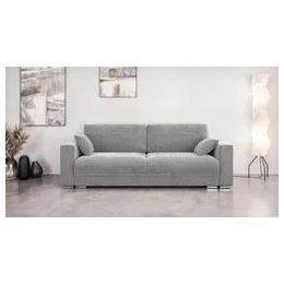 3-Sitzer Home Affaire "Stevinson Schlafsofa mit Bettkasten, Ma&szlig;e B/H/T: 229/87/97 cm", grau (hellgrau), B:229cm H:87cm T:97cm, 100% Polyester, Sofas, mit Wellenunterfederung, 2 R&uuml;ckenkissen und 2 Zierkissen