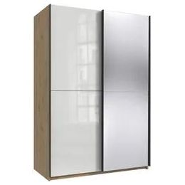 Kleiderschrank wimex "Mugano, B/T/H 135 oder 180/65/198cm, Made in Germany", front hg lack wei&szlig;, korpus artisan, eiche nachbildung, griffe schwarz, B:135cm H:198cm T:65cm, Holzwerkstoff, Schr&auml;nke, Kleiderschrank, 2 Schwebet&uuml;ren mit oder ohne Spiegel, Metallgriffe