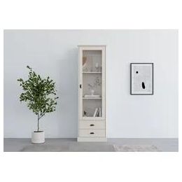 Vitrine OTTO HOME "Schr&ouml;der", wei&szlig;, B:55cm H:180cm T:35cm, MDF, Massivholz, Schr&auml;nke, Vitrine, mit 1 Schiebet&uuml;r, 2 Schubk&auml;sten, aus massivem Kiefernholz, Breite 55cm