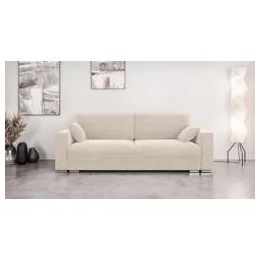 3-Sitzer Home Affaire "Stevinson Schlafsofa mit Bettkasten, Ma&szlig;e B/H/T: 229/87/97 cm", beige (creme), B:229cm H:87cm T:97cm, 100% Polyester, Sofas, mit Wellenunterfederung, 2 R&uuml;ckenkissen und 2 Zierkissen