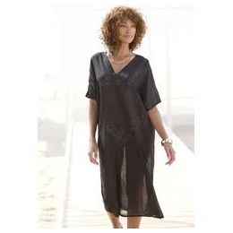 Longtunika Lascana, Damen, Gr. 38, schwarz, Chiffon, Obermaterial: 100% Polyester, leicht transparent, unifarben, figurumspielend kniebedeckend, tiefer V-Ausschnitt, Tuniken Longtunika, aus leichter Chiffonware, Strandtunika