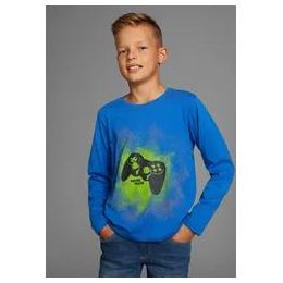 Langarmshirt Kidsworld "GAMER", Jungen, Gr. 164/170, blau (royalblau), Jersey, Obermaterial: 100% Baumwolle, bedruckt, Basic, Basic, Rundhals, Shirts Langarmshirt, Gamer-Shirt Langarm, Basic-Passform, mit trendigem Aufdruck