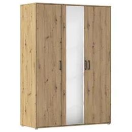 Dreht&uuml;renschrank Rauch "Kleiderschrank Schrank Garderobe W&auml;scheschrank VOYAGER", braun (eiche artisan), B:140cm H:194cm T:53cm, Holzwerkstoff, Schr&auml;nke, Dreht&uuml;renschrank, mit modernen Griffen in Graumetallic und Spiegel