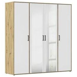Dreht&uuml;renschrank Rauch "Kleiderschrank Schrank Garderobe W&auml;scheschrank VOYAGER", wei&szlig; (eiche artisan, alpinwei&szlig;), B:187cm H:194cm T:53cm, Holzwerkstoff, Schr&auml;nke, Dreht&uuml;renschrank, mit modernen Griffen in Graumetallic und Spiegel