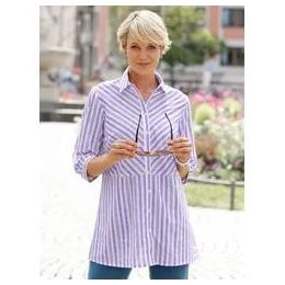 Longbluse Classic Basics, Damen, Gr. 46, lila (lavendel, wei&szlig;, gestreift), 100% Baumwolle, gemustert, gestreift, mehrfarbig, Blusen Longbluse