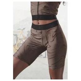 Funktionsshorts Lascana ACTIVE, Damen, Gr. XS (32/34), N-Gr, braun (braun, kupferfarben), Obermaterial: 85% Polyester, 15% Elasthan, bedruckt, gemustert, gl&auml;nzend, eng ca. Mitte Oberschenkel, Hosen, mit gl&auml;nzendem 3D Schriftzug auf dem Bund