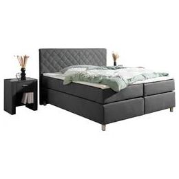 Boxspringbett Home Affaire "Bernard, in verschiedenen Breiten", grau (anthrazit), B:188cm L:208cm, Komplettbetten, Boxspringbett, inkl. Topper, Matratze in H2, H3 oder H4 erh&auml;ltlich