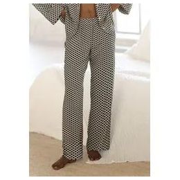 Pyjamahose Lascana, Damen, Gr. 32, N-Gr, schwarz-wei&szlig; (schwarz, wei&szlig;, gemustert), Web, Obermaterial: 100% Viskose, gemustert, weit lang, Hosen Pyjamahose, mit edlem Allover-Muster