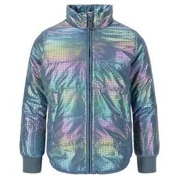 Outdoorjacke ZIGZAG "Tale", Kinder, Gr. 110, blau (dunkelblau), 100% Polyester, bedruckt, kariert, normal, hoch geschlossener Ausschnitt, Jacken Outdoorjacke, im stylischen Metallic-Design