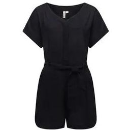 Jumpsuit Ragwear "Salwin Solid", Damen, Gr. XL (42), Normalgr&ouml;&szlig;en, schwarz, Material: 100% Viskose, gerade ca. Mitte Oberschenkel, V-Ausschnitt, weit abgesteppte Kante, Overalls Jumpsuit, Kurzer Overall mit Taillen-Bindeband