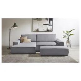 Polsterecke Home Affaire "SHERWOOD XXL tief, L-Form, Schlaffunktion, Bigsofa, Cord, Leinenoptik", grau (dunkelgrau), B:284cm H:90cm T:135cm, 100% Polyester, Sofas, stellbar zum Schlafsofa (Krokodilverbinder), Cord, Leinenoptik