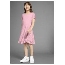 Spitzenkleid Kidsworld "Jerseykleid mit aufwendiger Spitze", M&auml;dchen, Gr. 176/182, N-Gr, rosa, Spitze, Obermaterial: 95% Polyester, 5% Elasthan. Futter: 95% Baumwolle, 5% Elasthan, unifarben, ausgestellt ca. Mitte Oberschenkel, Rundhals, Kleider, Festliches Kleid mit Spitze