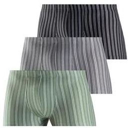 Boxer Le Jogger "Boxershorts f&uuml;r Herren", Damen, Gr. 4 (S), 3 Stk., gr&uuml;n (salbei, anthrazit, schwarz, gestreift), Jersey, Obermaterial: 90% Baumwolle, 5% Elasthan, 5% Polyester, gestreift, k&ouml;rpernah, Unterhosen, mit garngef&auml;rbten Streifen