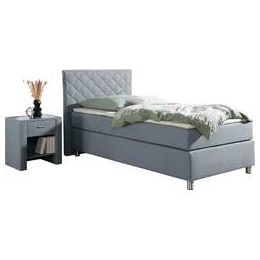 Boxspringbett Home Affaire "Bernard, in verschiedenen Breiten", blau (mittelblau), B:108cm L:208cm, Komplettbetten, Boxspringbett, inkl. Topper, Matratze in H2, H3 oder H4 erh&auml;ltlich