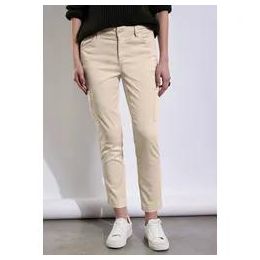 Cargohose STREET ONE STUDIO, Damen, Gr. 44, L&auml;nge 28, beige (cream beige), Stoff, 60% Lyocell, 37% Baumwolle, 3% Elasthan, unifarben, slim fit normal, Hosen Cargohose, aus Lyocell