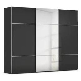 Schwebet&uuml;renschrank Rauch "Kleiderschrank Schrank Garderobe Schlafzimmerschrank SCALE-TRIO", schwarz (schwarz, glas schwarz, griffleisten chrom), B:271cm H:223cm T:68cm, Holzwerkstoff, Schr&auml;nke, Schwebet&uuml;renschrank, edle dreigeteilte Front mit 2 Zierleisten Spiegel/Glas MADE IN GERMANY