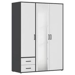 Dreht&uuml;renschrank Rauch "Kleiderschrank Schrank Garderobe W&auml;scheschrank VOYAGER", grau (graumetallic, alpinwei&szlig;), B:140cm H:194cm T:53cm, Holzwerkstoff, Schr&auml;nke, Dreht&uuml;renschrank, mit modernen Griffen in Graumetallic, inkl. Schubk&auml;sten und Spiegel