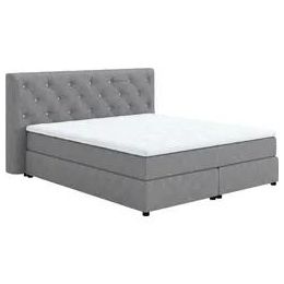 Boxspringbett COTTA "Castle", grau (light grau), B:184cm L:220cm, 100% Polyester (PES), Komplettbetten, Boxspringbett, mit Strasssteinen im Kopfteil, inkl. Topper