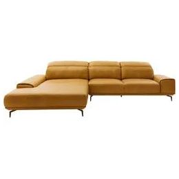 Wohnlandschaft Musterring "MR 2490 Ecksofa mit erstklassigem Sitzkomfort, Long-Life-Leder", gelb (kurkuma, b), B:342cm T:207cm, Sofas, Wohnlandschaft, Bronze-Fu&szlig; Sitzh&ouml;he 46cm, wahlweise mit Funktionen, Ma&szlig;e 342 x 207 cm