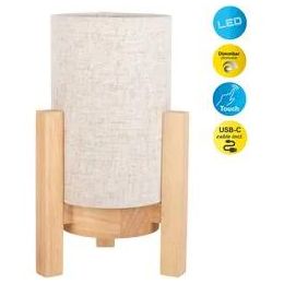 N&auml;ve N&Auml;VE LED Tischleuchte "Madita", beige (natur), 1, &Oslash; 12cm H: 25cm, 1 Stk., Leuchten, Akkubetrieb, inkl. USB-C-Kabel, Holzgestell, Textilschirm, dimmbar, LED Tischleuchte