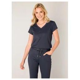 T-Shirt Base Level "Tilly", Damen, Gr. 44, blau (dunkelblau), Single Jersey, Obermaterial: 75% Polyamid, 25% Elasthan, unifarben, tailliert h&uuml;ftbedeckend, V-Ausschnitt, Shirts T-Shirt, mit V-Ausschnitt