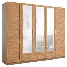 Kleiderschrank OTTO HOME "Sabrina, nat&uuml;rlicher Landhausstil, mit Innenausstattung", braun (natur), B:240cm H:200cm T:60cm, Schr&auml;nke, Kleiderschrank, Spiegel und Schubladen, teilmassiv,Buche oder Eiche, FSC-zertifiziert