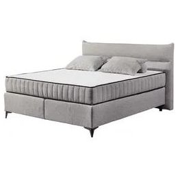 Boxspringbett ED EXCITING DESIGN "Vlieland", grau, B:210cm L:214cm, 95% Polyester, 5% Cotton, Komplettbetten, Boxspringbett, Premium 9-Zonen-Tonnentaschenfederkern Duo-Matratze mit Kokosmatte