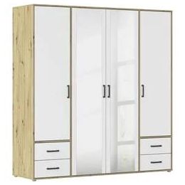 Dreht&uuml;renschrank Rauch "Kleiderschrank Schrank Garderobe W&auml;scheschrank VOYAGER", wei&szlig; (eiche artisan, alpinwei&szlig;), B:187cm H:194cm T:53cm, Holzwerkstoff, Schr&auml;nke, Dreht&uuml;renschrank, mit modernen Griffen in Graumetallic, inkl. Schubk&auml;sten und Spiegel