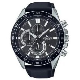 Chronograph Casio EDIFICE, schwarz (schwarz, schwarz), Armbanduhren, Damen, Chronograph, Quarzuhr, Armbanduhr, Herrenuhr, Lederarmband,Datum, Lederband