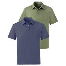 Poloshirt John Devin "mit Slub-Garn Struktur", Herren, Gr. S (44/46), gr&uuml;n (khaki, blau), Jersey, Obermaterial: 100% Baumwolle, unifarben, normal, Rundhals, abgesteppte Kante, Shirts, aus leichter, strukturierter Baumwollqualit&auml;t - im 2er-Sparpack