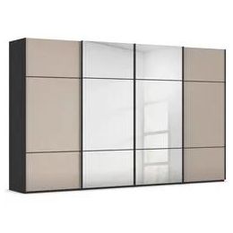 Schwebet&uuml;renschrank Rauch "Kleiderschrank Schrank Garderobe Schlafzimmerschrank SCALE-TRIO", beige (schwarz, glas fango, griffleisten schwarz), B:360cm H:223cm T:68cm, Holzwerkstoff, Schr&auml;nke, Schwebet&uuml;renschrank, edle dreigeteilte Front mit 2 Zierleisten Spiegel/Glas MADE IN GERMANY