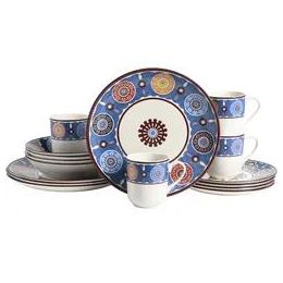 Kombiservice Creatable "Sumaya, Kombi-Service 16-tlg", blau (blau, bunt), 16 Stk., Steingut, Geschirr-Sets, Kombiservice, Mandala Motive