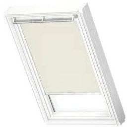 Verdunklungsrollo Velux "DKL 1085SWL", beige (hellbeige, alufarben), UK04, stufenlos positionierbar, Polyester, Rollos, Verdunklungsrollo, Stoff hellbeige mit alufarbenen F&uuml;hrungsschienen & Griffleiste