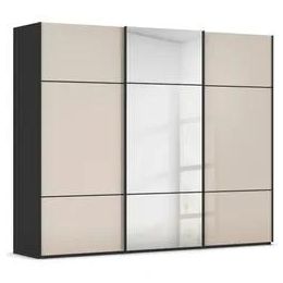 Schwebet&uuml;renschrank Rauch "Kleiderschrank Schrank Garderobe Schlafzimmerschrank SCALE-TRIO", beige (schwarz, glas champagner, griffleisten schwarz), B:271cm H:223cm T:68cm, Holzwerkstoff, Schr&auml;nke, Schwebet&uuml;renschrank, edle dreigeteilte Front mit 2 Zierleisten Spiegel/Glas MADE IN GERMANY
