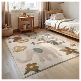 Kinderteppich Hanse Home "Animal Safari", beige (creme, multifarben), B:160cm H:8mm L:235cm, Polypropylen, Teppiche, Kinderteppich, Spielteppich, fest, Kinderzimmer, Kurzflor, Spielunterlage