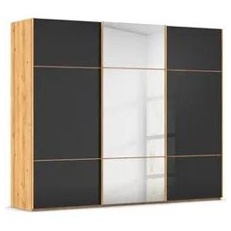 Schwebet&uuml;renschrank Rauch "Kleiderschrank Schrank Garderobe Schlafzimmerschrank SCALE-TRIO", schwarz (asteiche, glas schwarz, griffleisten asteiche), B:271cm H:223cm T:68cm, Holzwerkstoff, Schr&auml;nke, Schwebet&uuml;renschrank, edle dreigeteilte Front mit 2 Zierleisten Spiegel/Glas MADE IN GERMANY
