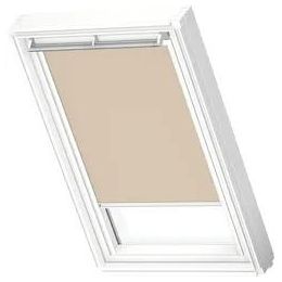 Verdunklungsrollo Velux "DKL 4556SWL", beige (sandbeige, wei&szlig;), MK06, stufenlos positionierbar, Polyester, Rollos, Verdunklungsrollo, Stoff sandbeige mit alufarbenen F&uuml;hrungsschienen & Griffleiste