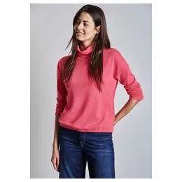 Langarmshirt Street One, Damen, Gr. 42, rot (sugar coral), Stoff, 68% Polyester, 29% Viskose, 3% Elasthan, unifarben, gerade normal, Rundhals, elastischer Bund, Shirts Langarmshirt, mit Schalkragen