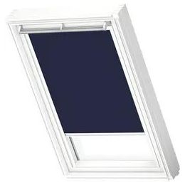 Verdunklungsrollo Velux "DKL 1100SWL", blau (dunkelblau, alufarben), UK04, stufenlos positionierbar, Polyester, Rollos, Verdunklungsrollo, Stoff dunkelblau mit alufarbenen F&uuml;hrungsschienen & Griffleiste