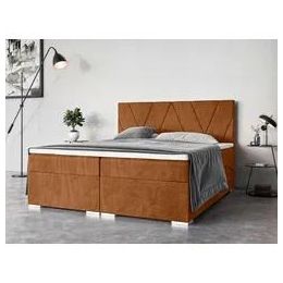 Bett Home Affaire "Liania mit Matratze und Topper, in 2 Breiten (160 und 180 cm)", orange (terra), B:182cm H:119cm L:209cm, 100% Polyester, Betten, Bett, Boxspringbett mit Bettkasten, Matratze (BFK/TFK) und Topper
