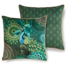 Dekokissen HIP "Agatha", gr&uuml;n (gr&uuml;n, bedruckt), B:48cm H:7cm L:48cm &Oslash;:48cm, Polyester, Samt, Dekokissen_Sitzkissen_Kissenh&uuml;llen, Mandala