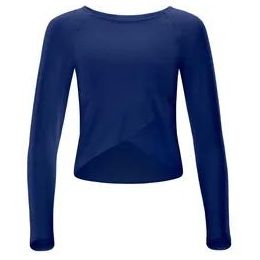 Langarmshirt WINSHAPE "Cropped Functional Light and Soft", Damen, Gr. L, blau (dunkelblau), 85% Polyester, 15% Elasthan, Rundhals, Shirts Langarmshirt, Overlap-Applikation