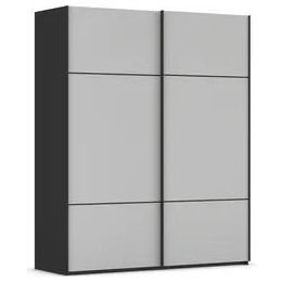 Schwebet&uuml;renschrank Rauch "Kleiderschrank Schrank Garderobe Schlafzimmerschrank SCALE-TRIO", grau (schwarz, glas seidengrau matt, griffleisten schwarz), B:181cm H:223cm T:67cm, Holzwerkstoff, Schr&auml;nke, Schwebet&uuml;renschrank, edle dreigeteilte Front mit 2 Zierleisten Glasfront MADE IN GERMANY